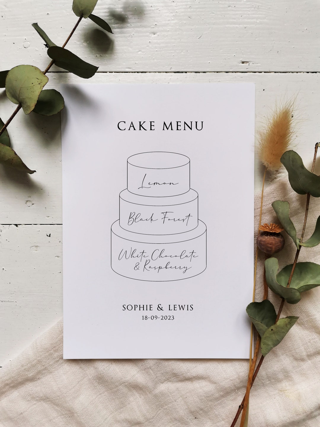 Personalised Cake Menu Print - Wedding Sign - Wedding Cake - Cake ...