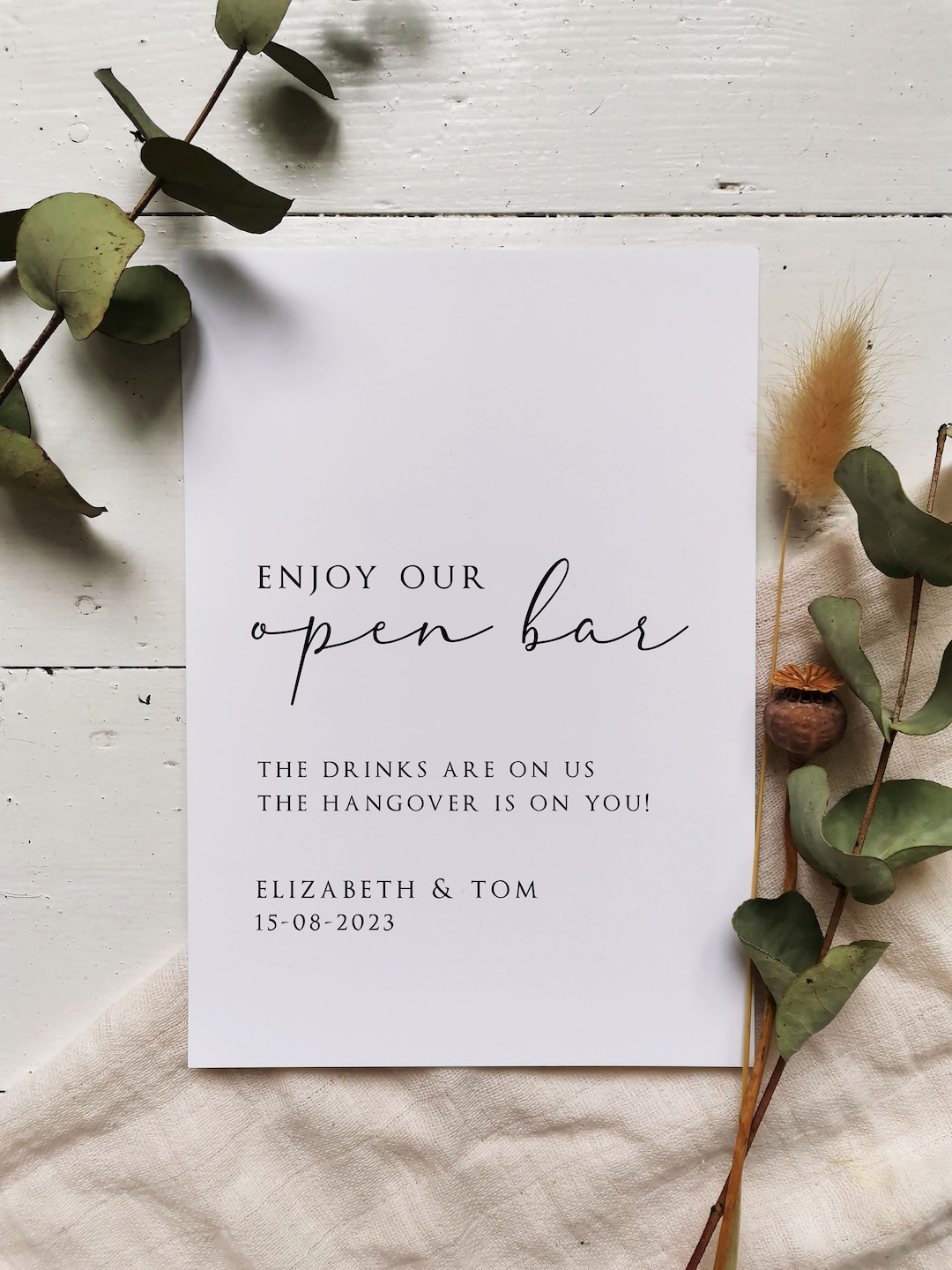 Open Bar Wedding Sign - Personalised - Print - Wedding - Party - Etsy UK