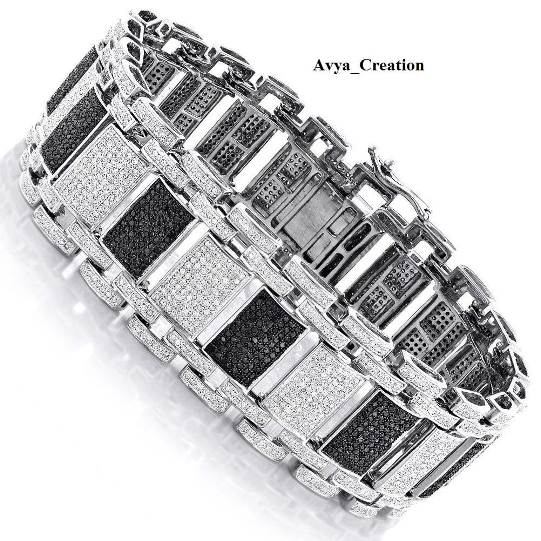 10.00carat Cubic Zirconia Black & White Diamond Big Cuban Link Bracelet for Mens/ Boys in Solid ...