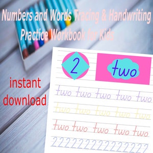 Numbers & Words Tracing Workbook: Instant Download Handwriting Practice ...