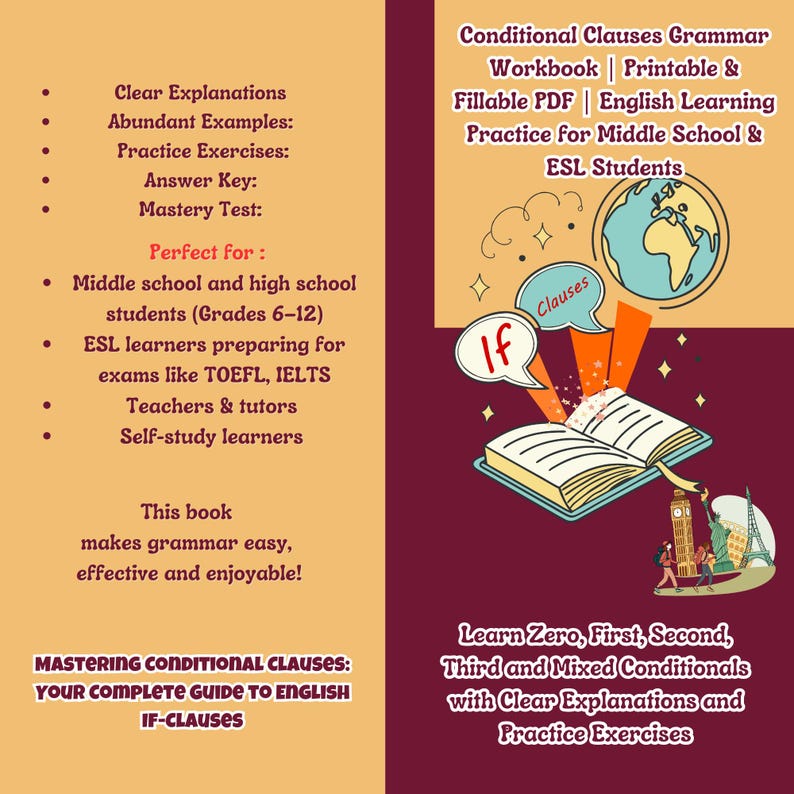 Conditional Clauses Grammar Workbook | Printable and Fillable PDF ...