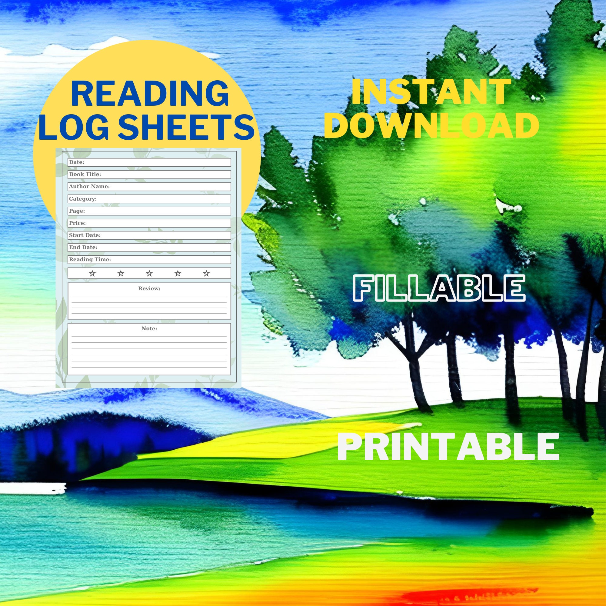 Reading Log Sheets Instant Download,digital Fillable and Printable - Etsy