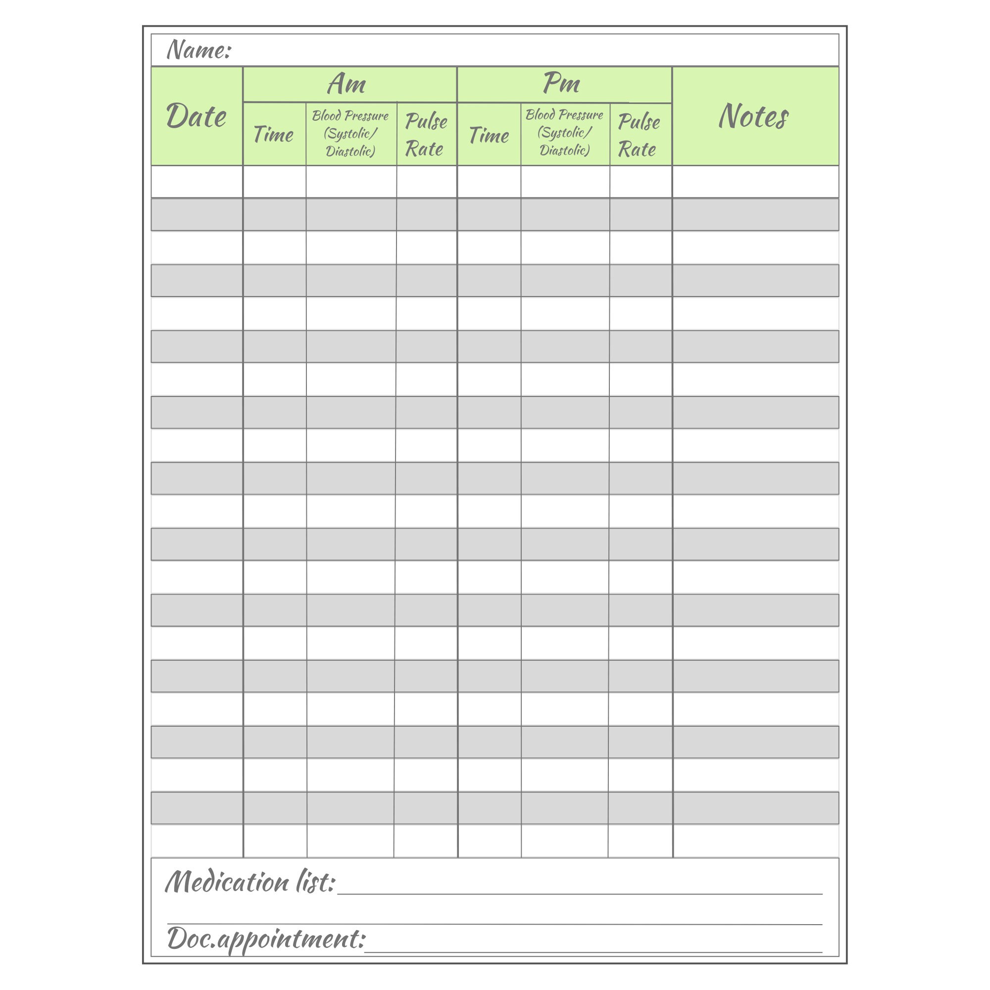 Instant Download,printable/fillable Blood Pressure and Heart Rate Daily ...