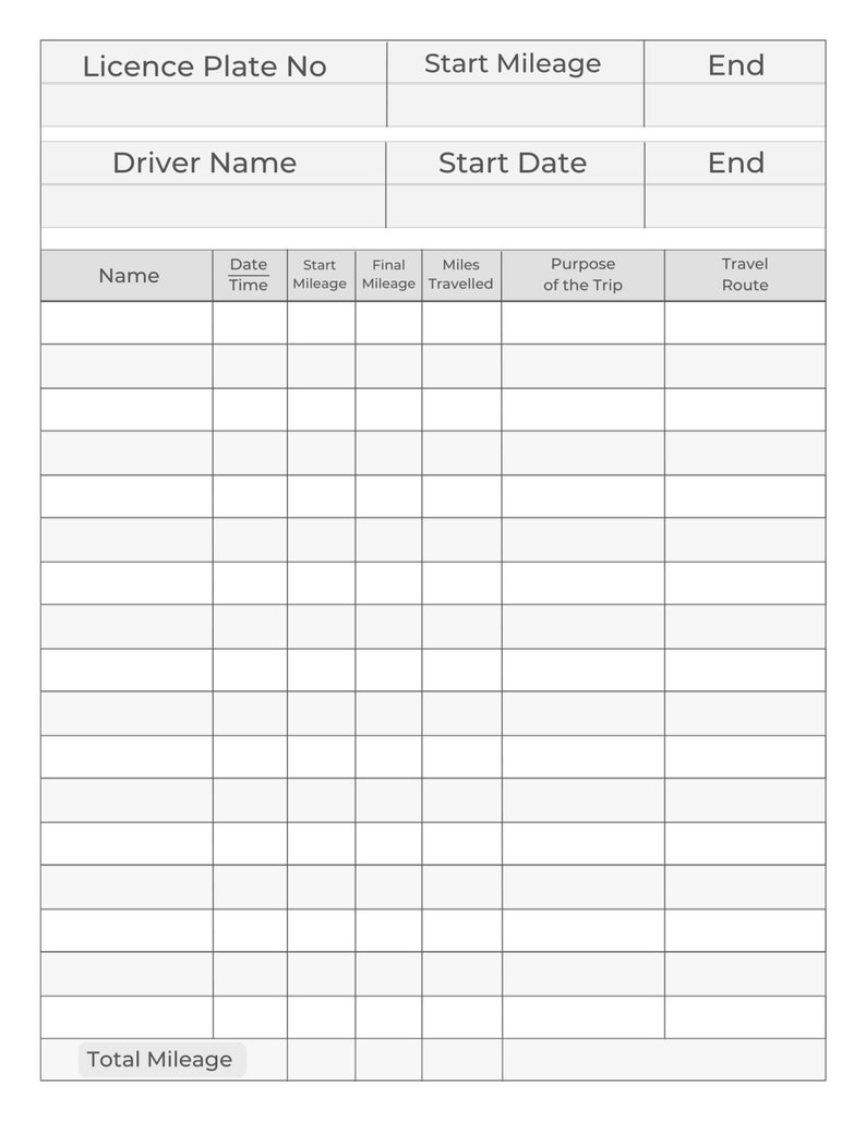 Digital Fillable and Printable Mileage Logbook vehicle Tracker for Self ...