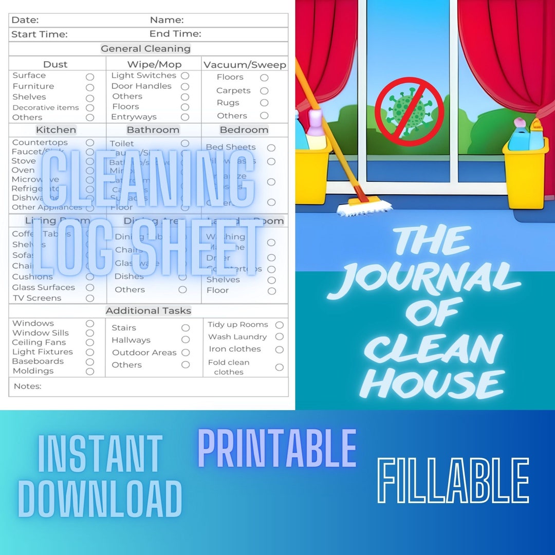 Digital Fillable and Printable Cleaning Log Sheet,cleaning Checklist ...