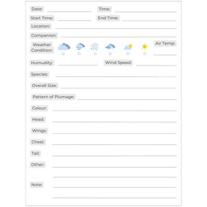 Instant Download ,digital Fillable and Printable Bird Watching Log ...