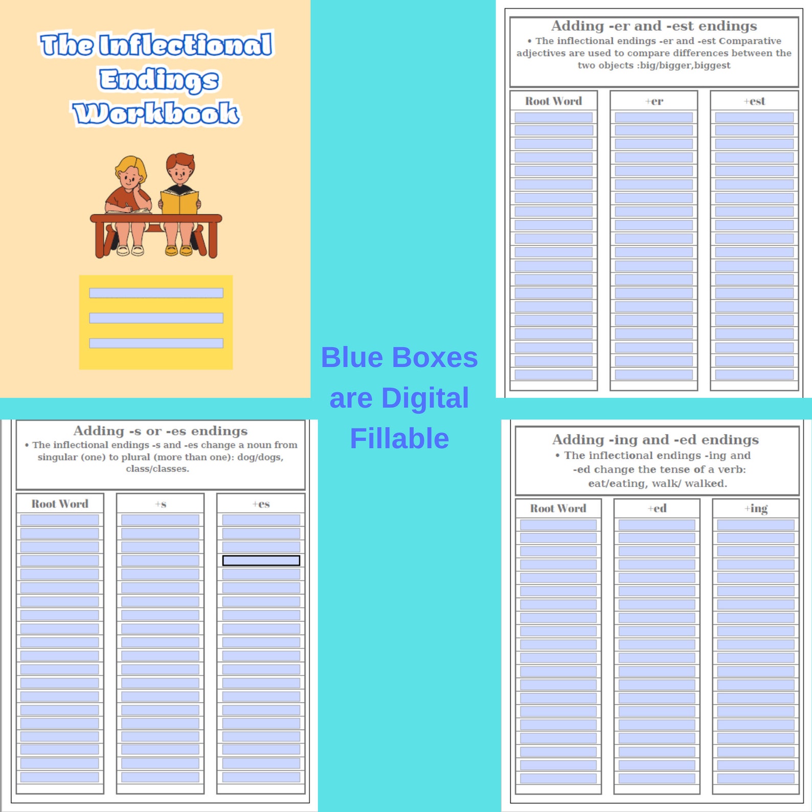 Printable and Digital Fillable the Inflectional Endings Worksheets for ...