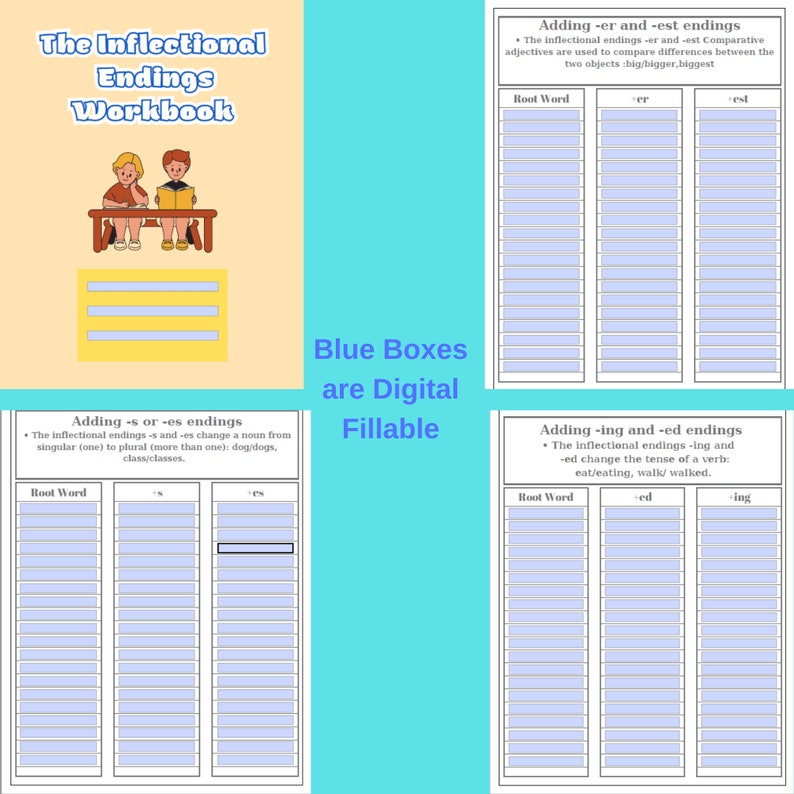 Printable and Digital Fillable the Inflectional Endings Worksheets for ...