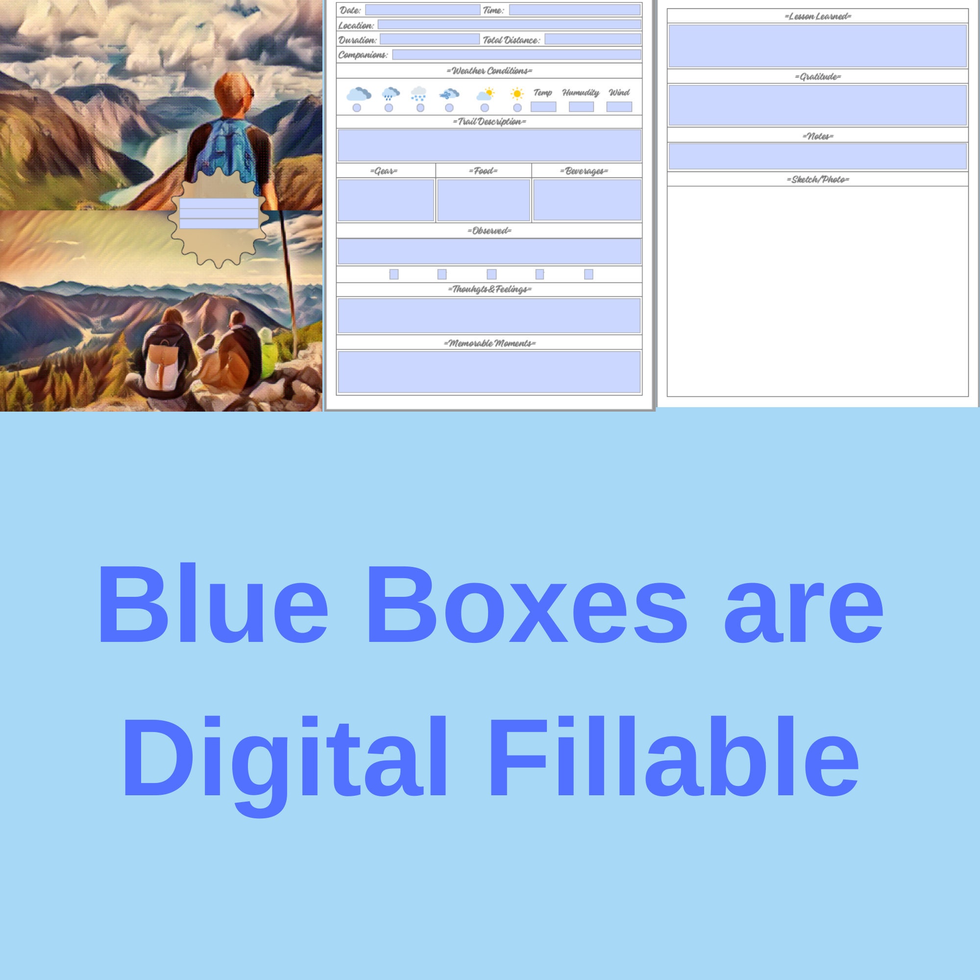 Printable and Digital Fillable Hiking,trail Log Sheets - Etsy