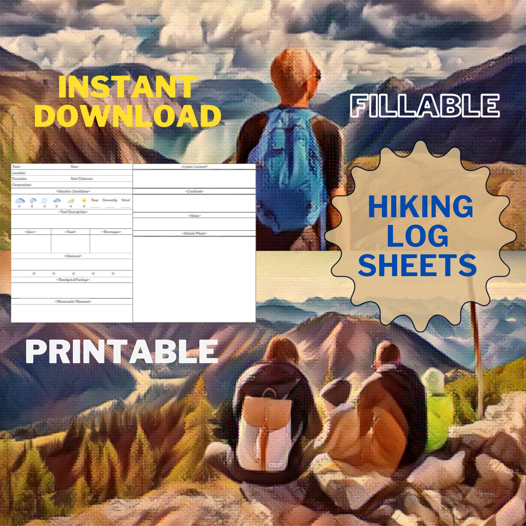 Printable and Digital Fillable Hiking,trail Log Sheets - Etsy