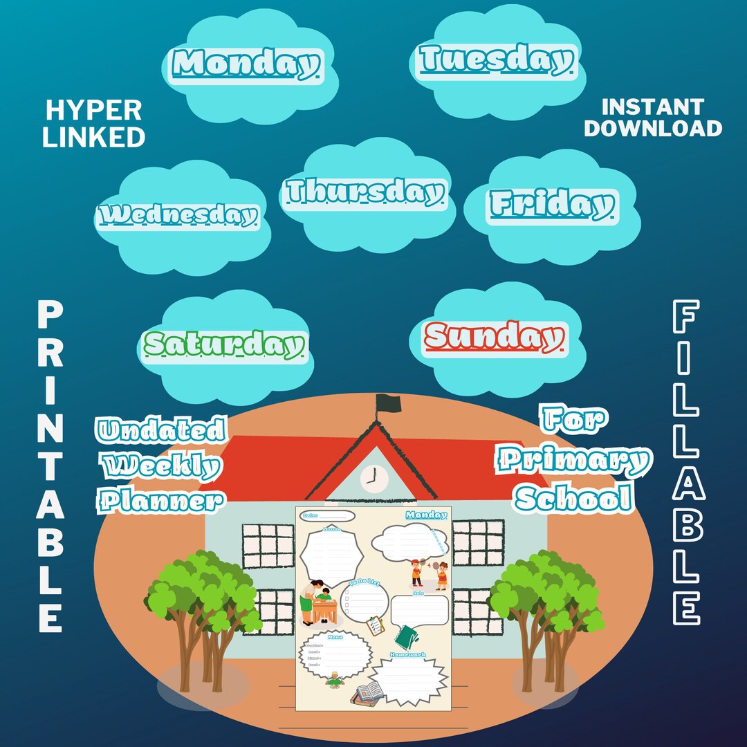 Digital Fillable and Printable Undated Weekly School Planner for ...