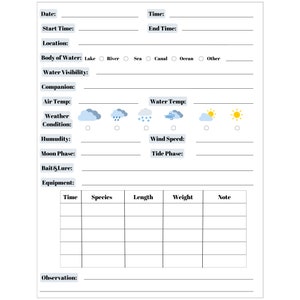 Instant Download,digital Fillable and Printable Fishing Log Sheet ...