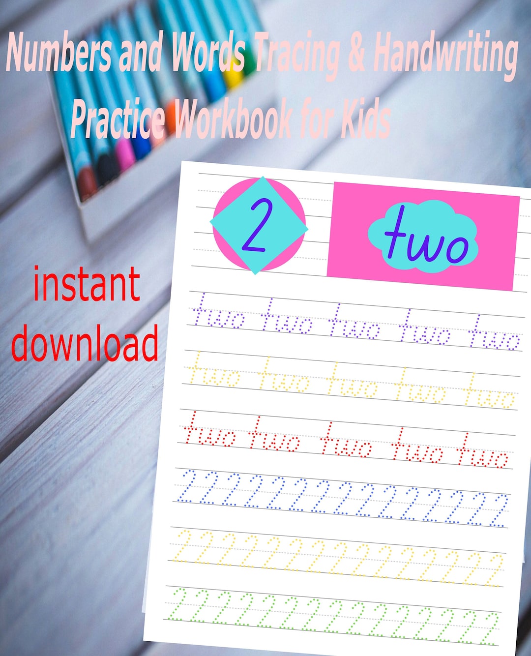 Numbers & Words Tracing Workbook: Instant Download Handwriting Practice ...