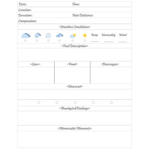 Printable and Digital Fillable Hiking,trail Log Sheets - Etsy