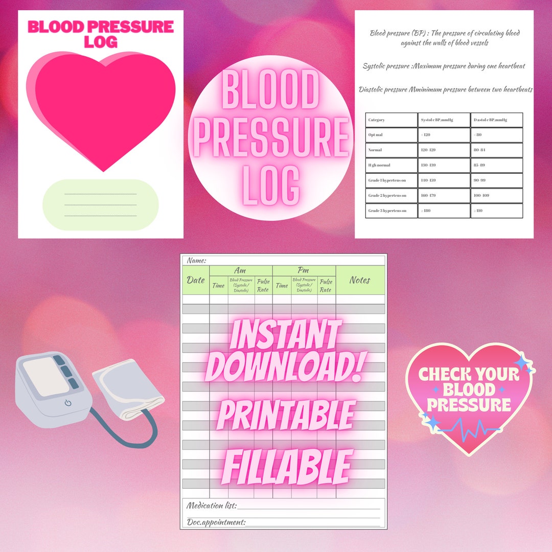 Instant Download,printable/fillable Blood Pressure and Heart Rate Daily ...