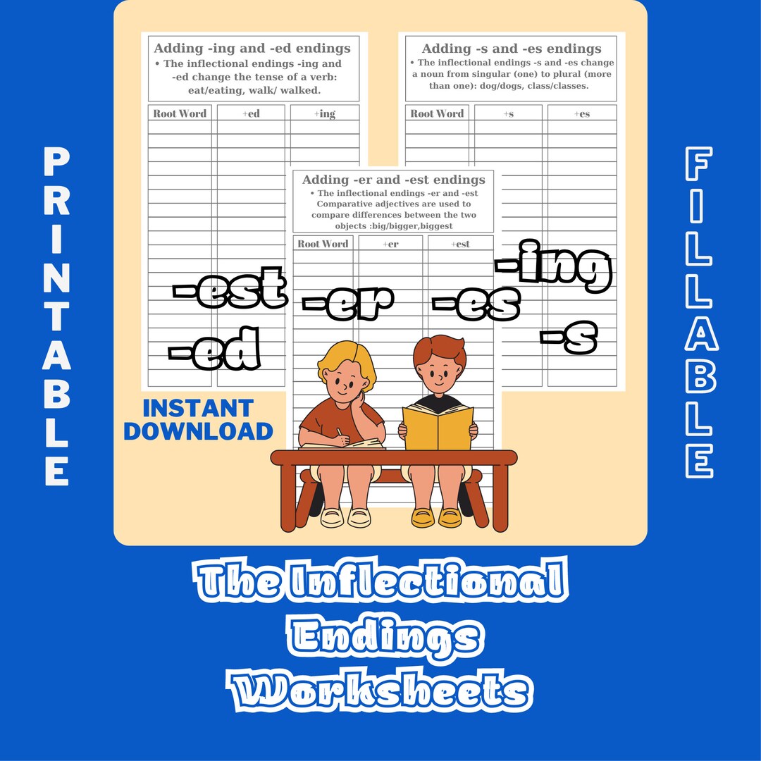 Printable and Digital Fillable the Inflectional Endings Worksheets for ...