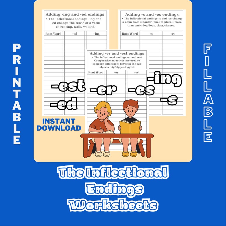 Printable and Digital Fillable the Inflectional Endings Worksheets for ...