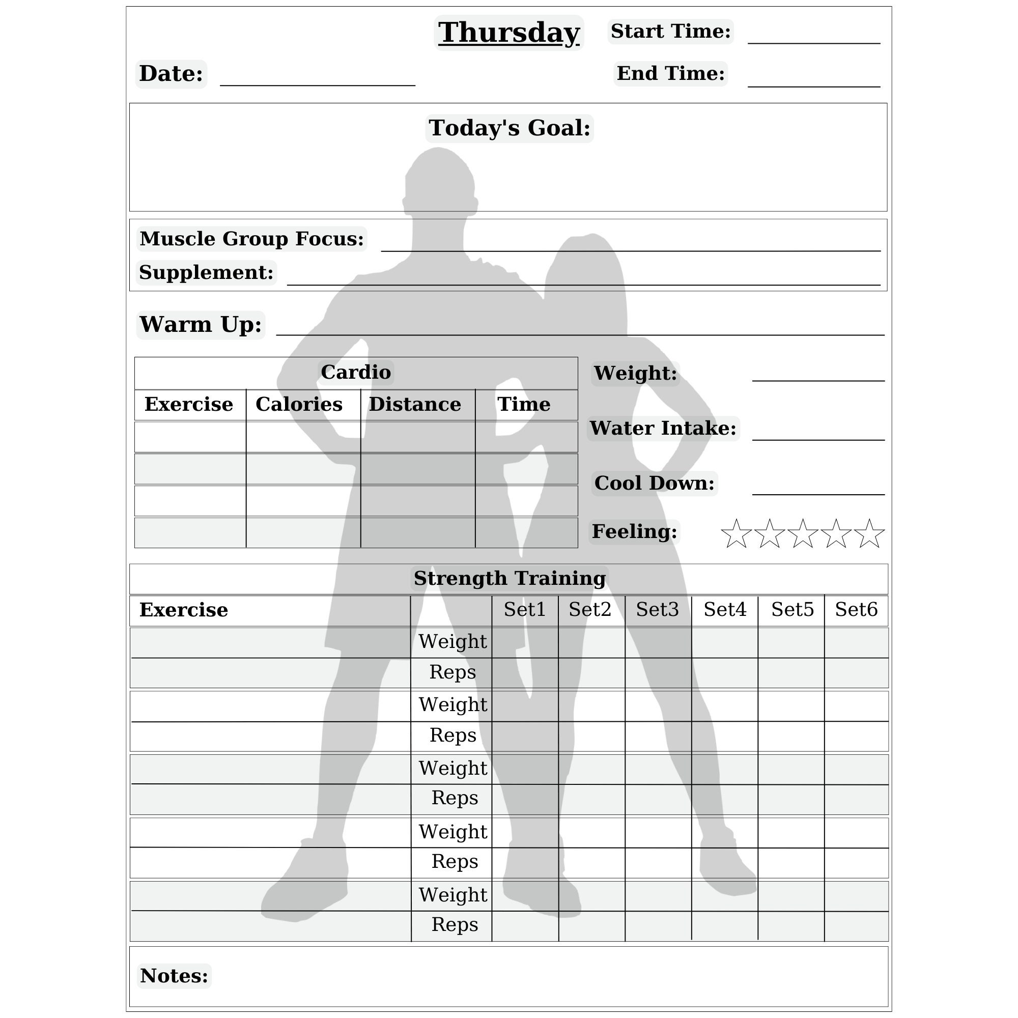 Printable and Digital Fillable Undated Weekly Workout Planner and ...