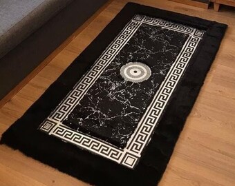 Silver Striped Black Rug, Silver Luxury Rug, for Living Room and ...