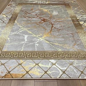 Golden Marble Beige Rug, Beige Gold Rug, Washable Area Rugs, Rugs for ...