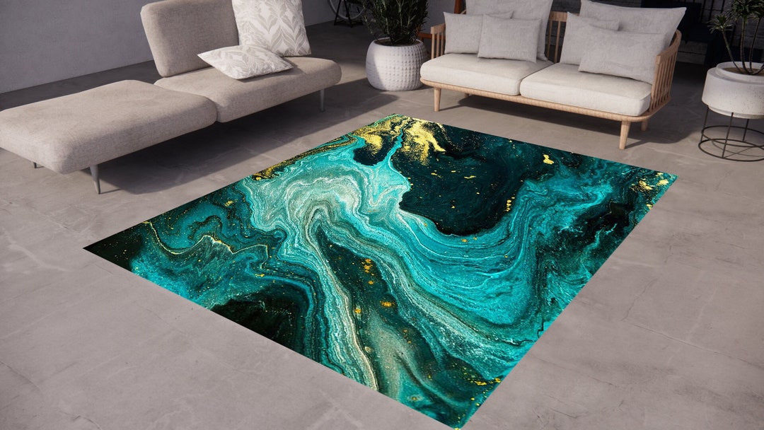 Blue Marble Rug, Blue Black Marble Rug, Washable Area Rugs, Rugs for ...