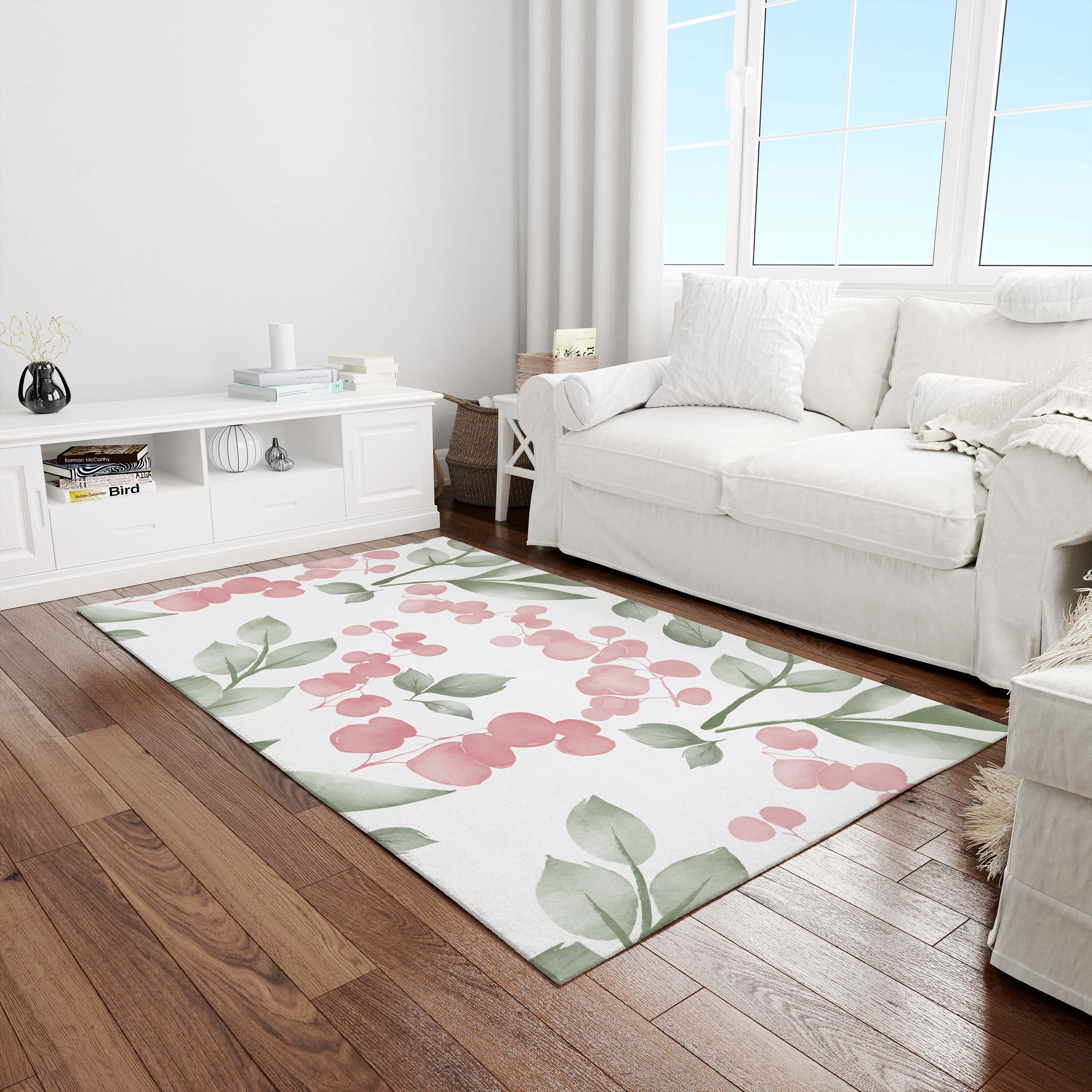 Pink Flowers Rug White Rug Washable Area Rugs Rugs for - Etsy