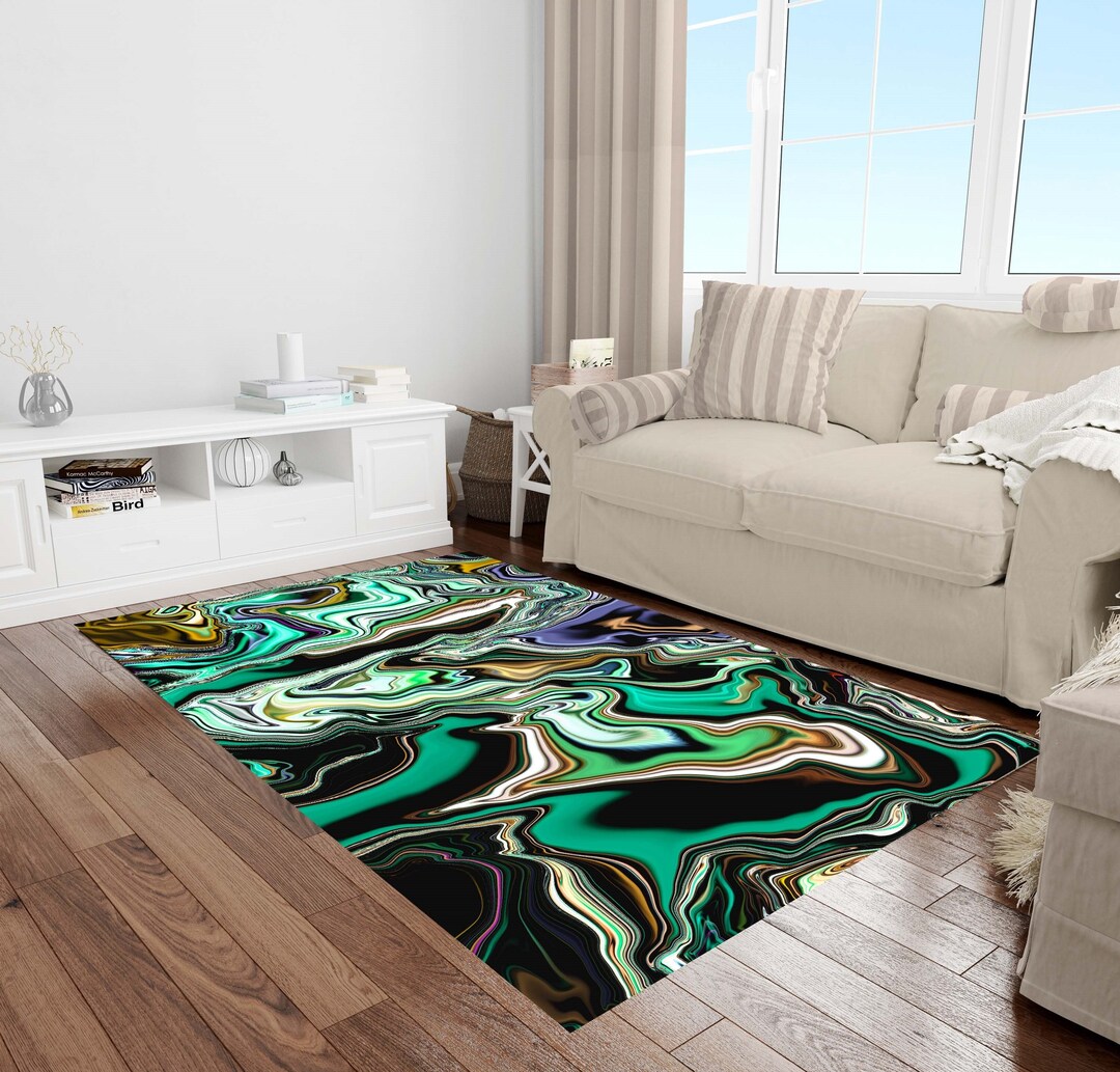 Emerald Green Marble Rug, Black Marble Rug, Rugs for Living Room and ...