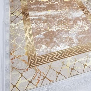 Golden Marble Beige Rug, Beige Gold Rug, Washable Area Rugs, Rugs for ...