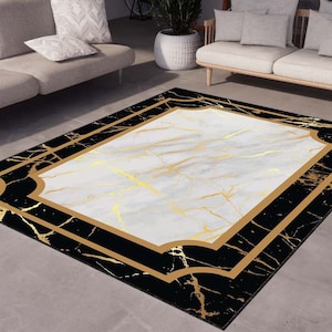 Brown Striped Beige Marble Rug, Rugs for Living Room and Bedroom ...