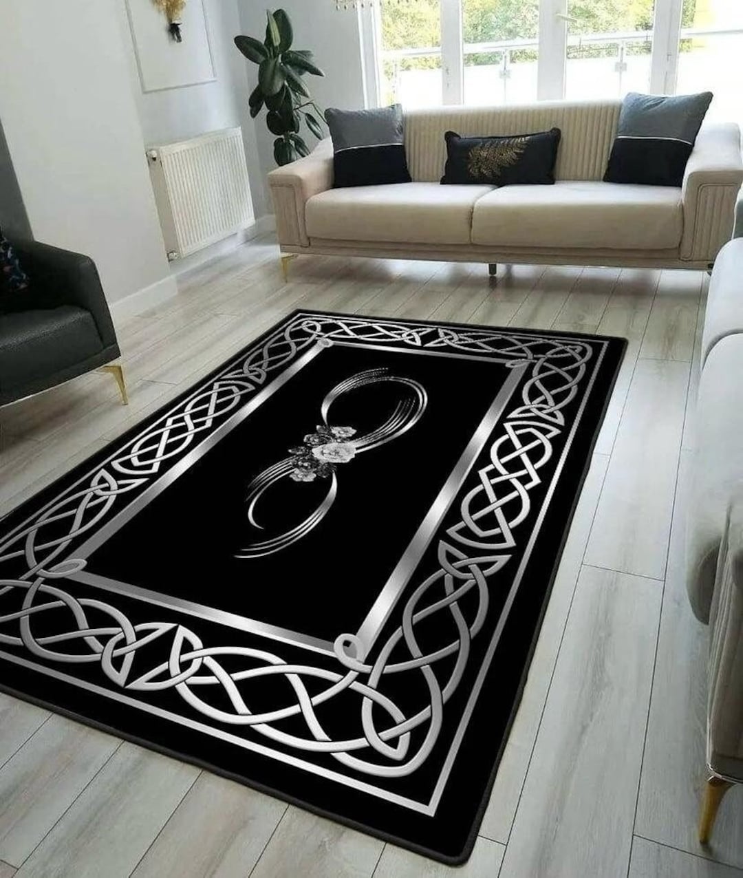 Silver Striped Black Rug, Black Silver Rug, Washable Area Rugs, Rugs ...