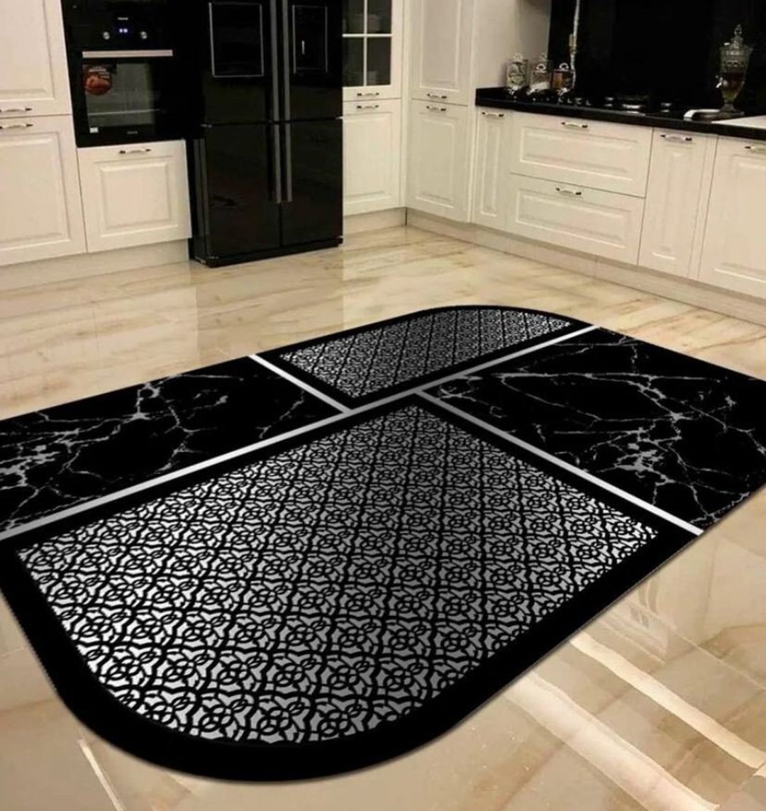 Silver Striped Black Rug, Black Silver Rug, Washable Area Rugs, Rugs ...