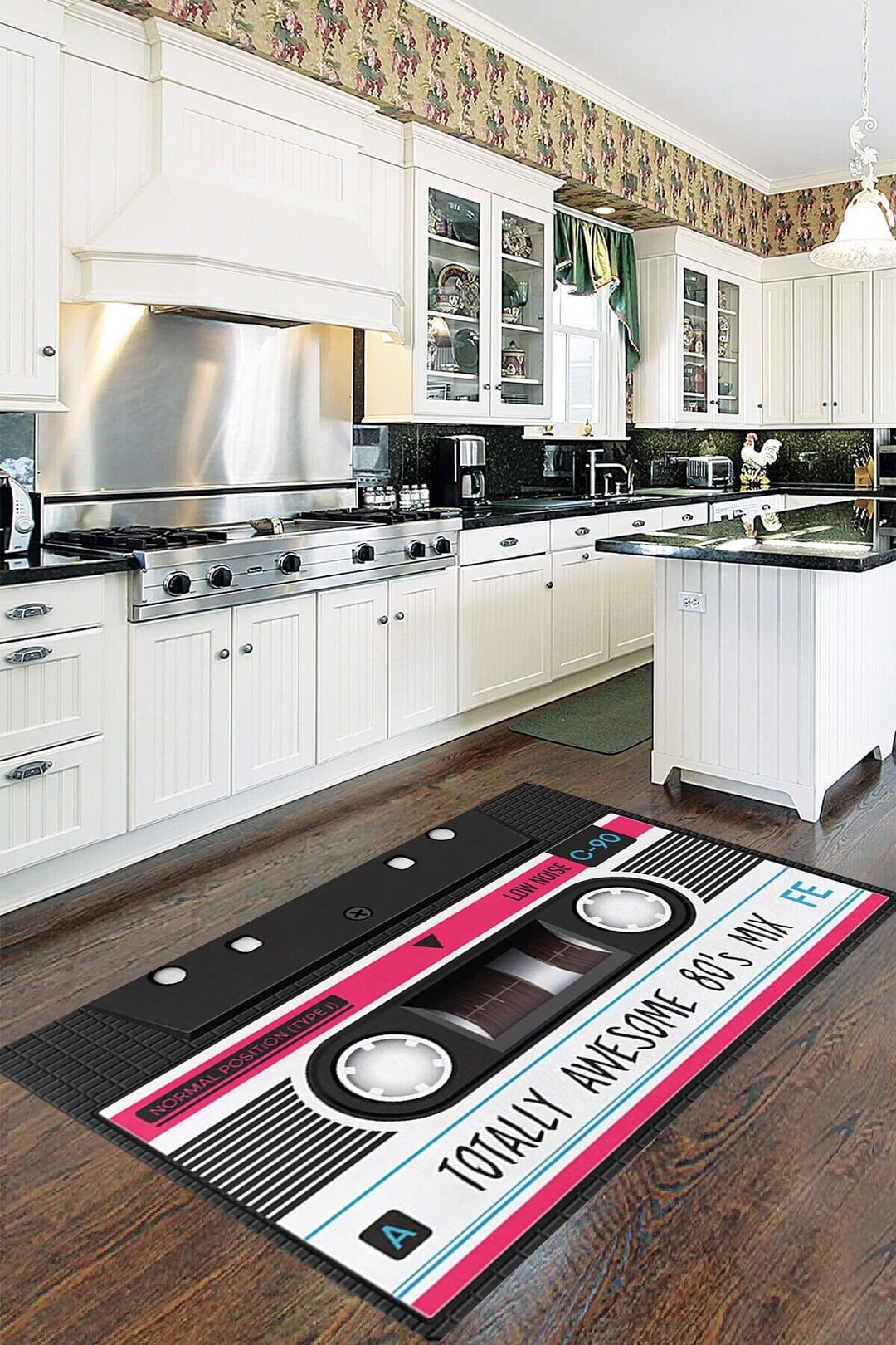 Nostalgic 90 Cassette Rug, Retro Pattern Rug, Black Cassette Rug ...