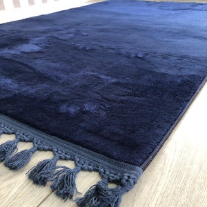 Dark Blue Plush Rug, Navy Feather Rug, Fringed Rug, Navy Soft Rug, for ...