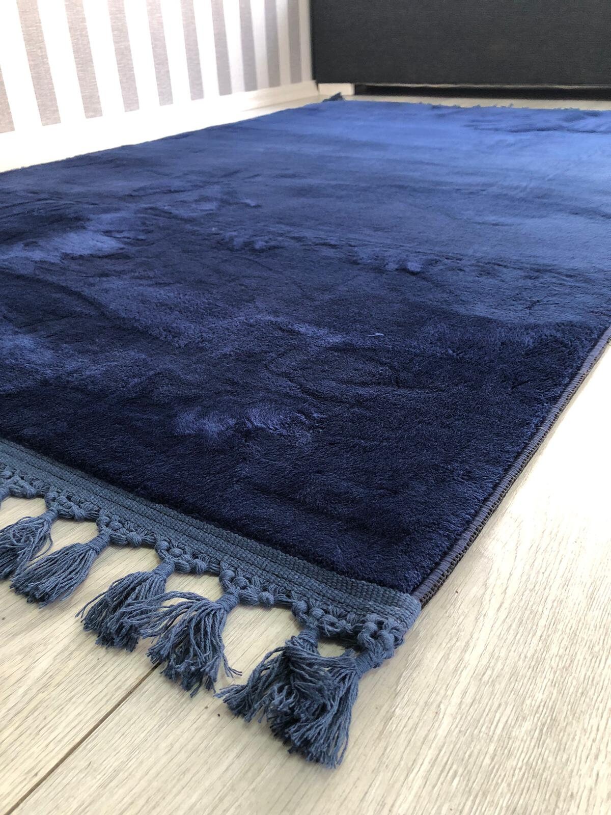 Dark Blue Plush Rug, Navy Feather Rug, Fringed Rug, Navy Soft Rug, for ...