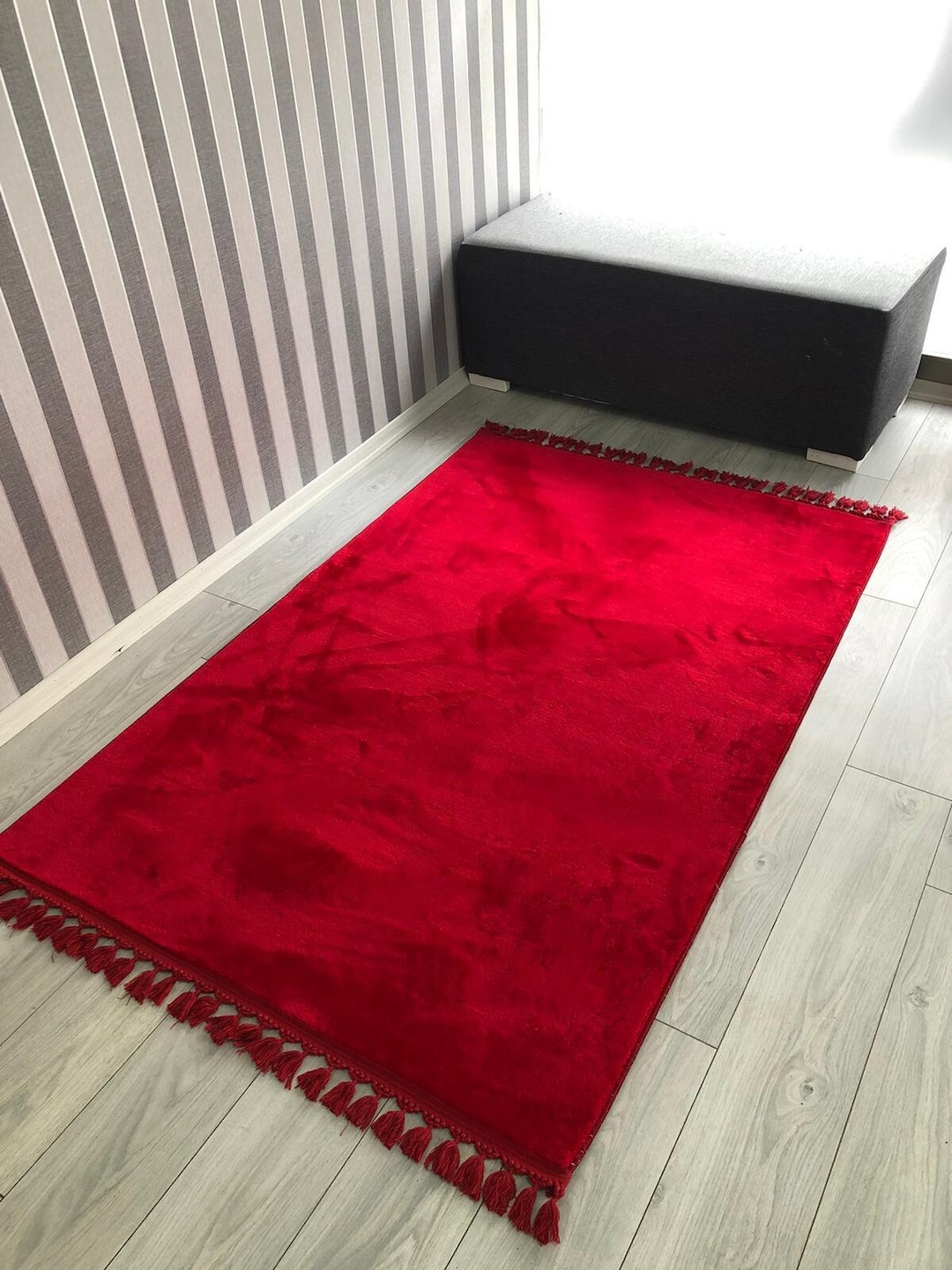 Red Plush Rug, Red Feather Rug, Fringed Rug, Red Soft Rug, for Living ...