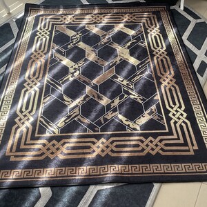 Golden Striped Black Rug, Gold Luxury Rug, for Living Room and Bedroom ...