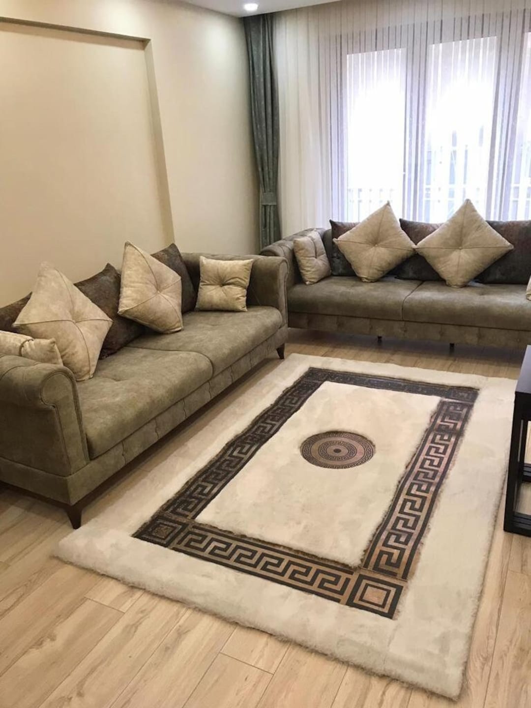 Beige Fur Carpet, Brown Leather Rug, Beige With Brown Fur Rug, Non Slip ...