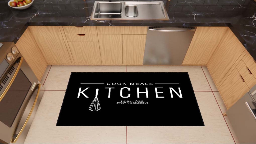 Kitchen Written Carpet, Black White Rug, Washable Rug, Kitchen Rug ...