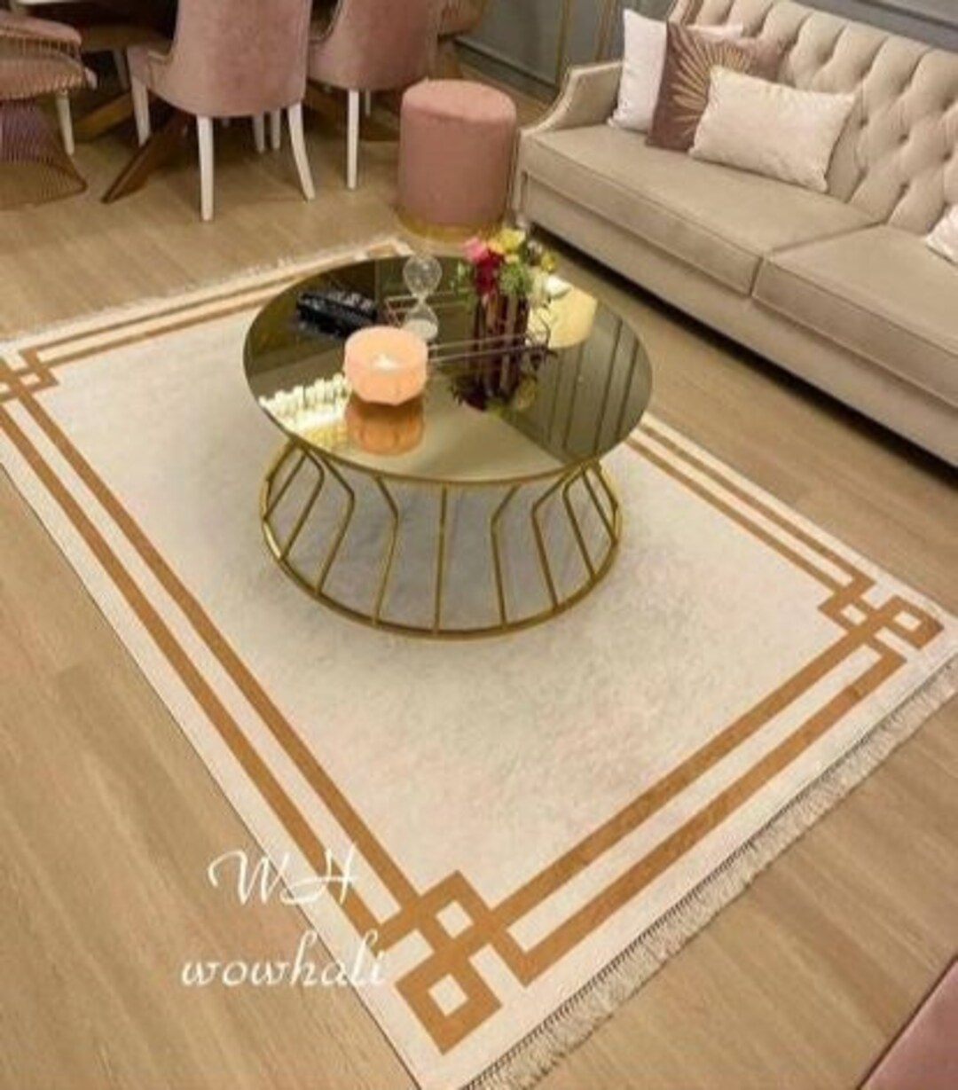 Golden Striped Beige Rug, Beige Gold Rug, Washable Area Rugs, Rugs for ...