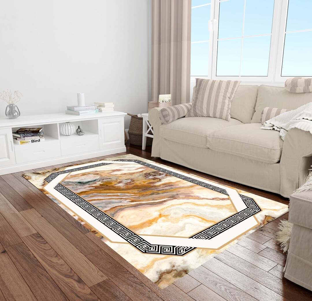 White and Orange Marble Pattern Rug, Modern Rug, Rugs for Living Room ...