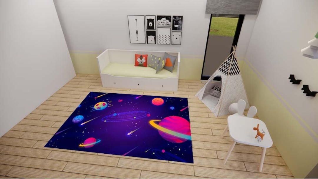 Planet Pattern Kids Rug, Colorfull Kids Rug, Personalized Rug, Rugs for ...