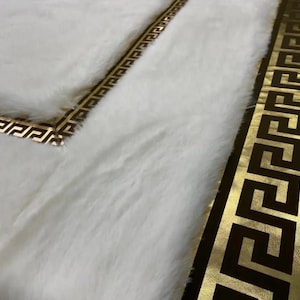 White Fur Carpet, White With Golden Fur Rug, Shaggy and Leather Carpet ...