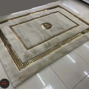 Taupe Fur Carpet, Beige With Gold Fur Rug, Shaggy and Leather Carpet ...