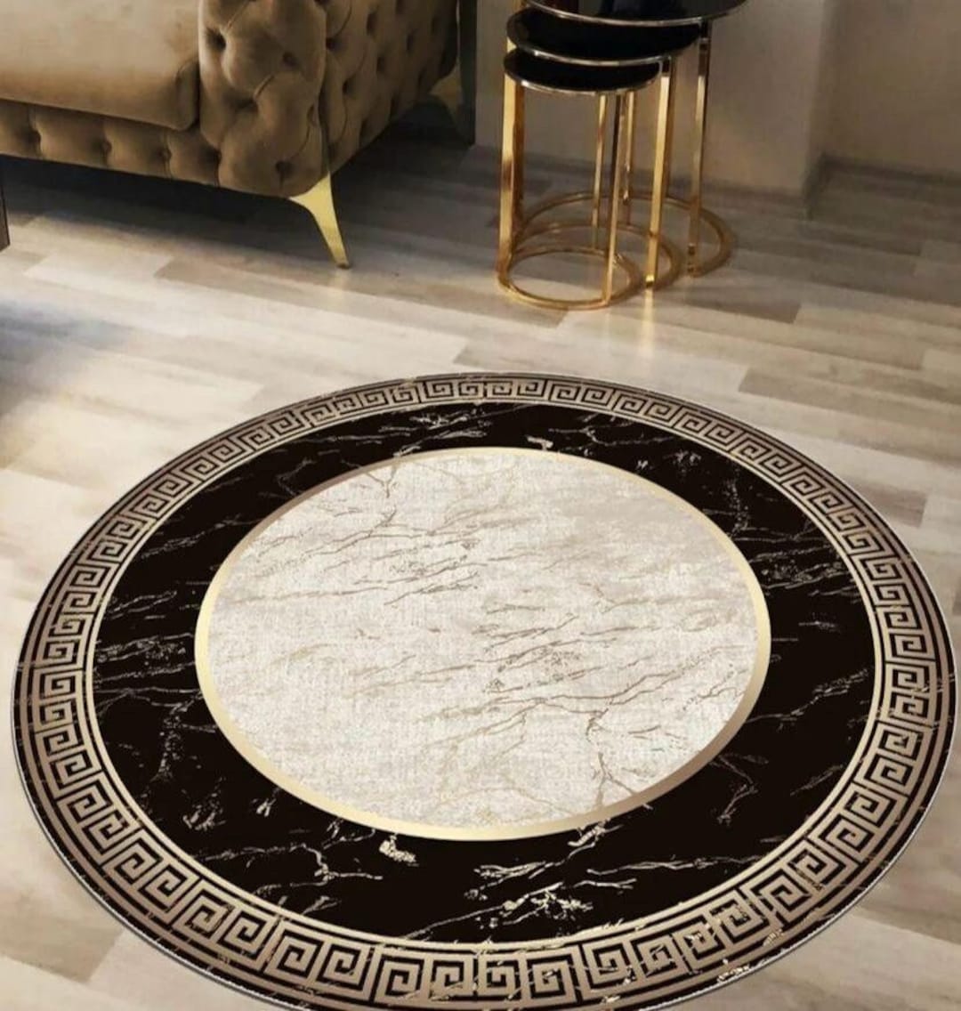 Golden Striped Black With Beige Rug, Gold Luxury Rug, for Living Room ...