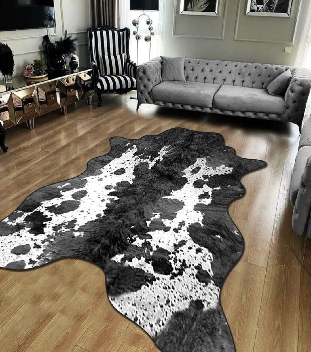 Black Cowhide Rug, Speckled Longhorn Cowhide Rug, Black and White Hide ...