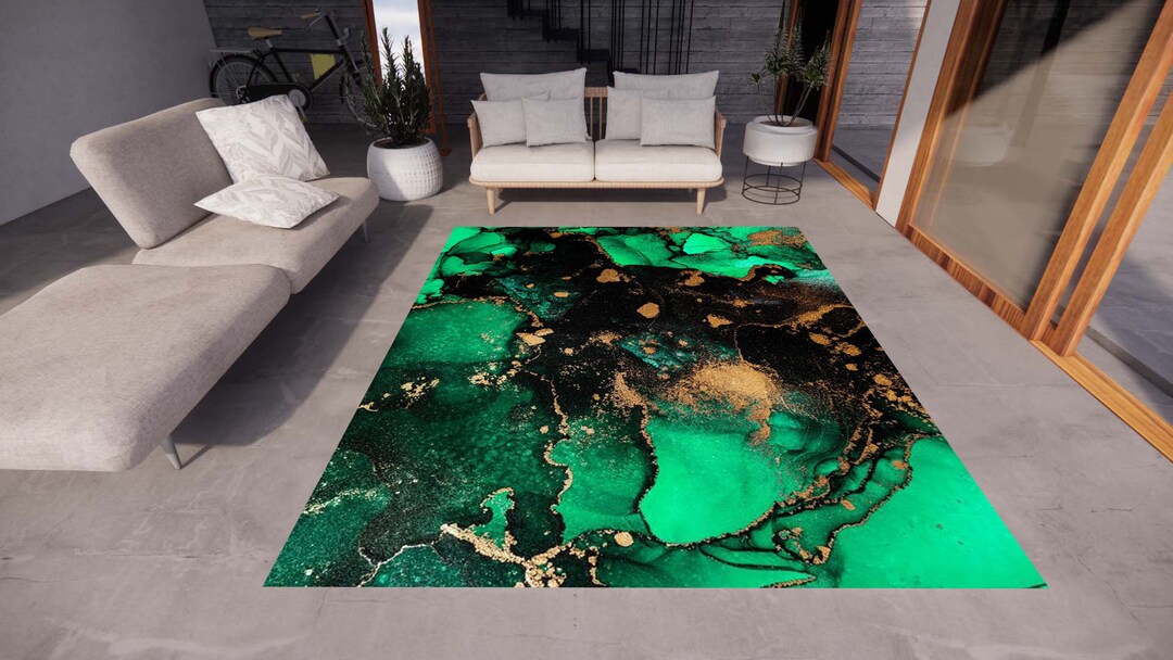 Emerald Green Marble Rug, Rugs for Living Room, Rug for Bedroom ...