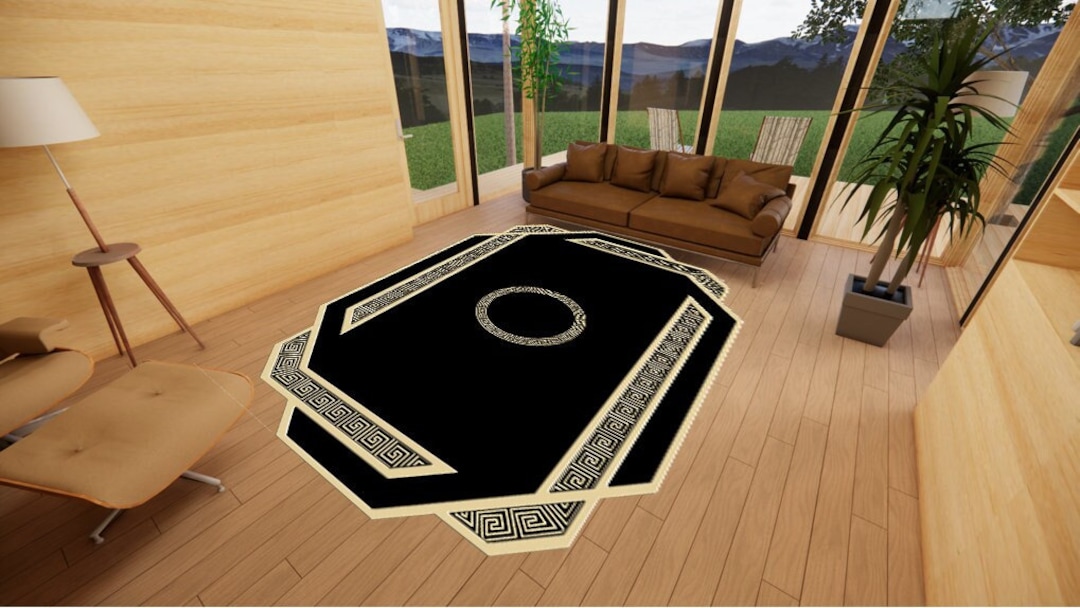 Golden Pattern Black Luxury Rug, Black and Gold Luxury Decor, Rugs for ...