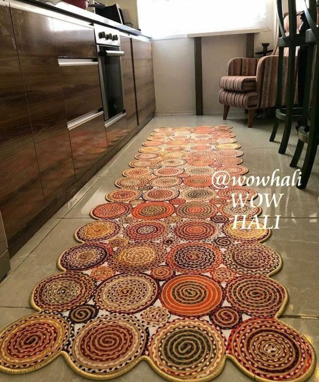 Orange With Yellow Rug, Asymmetric Cut Rug, Rugs for Living Room and ...