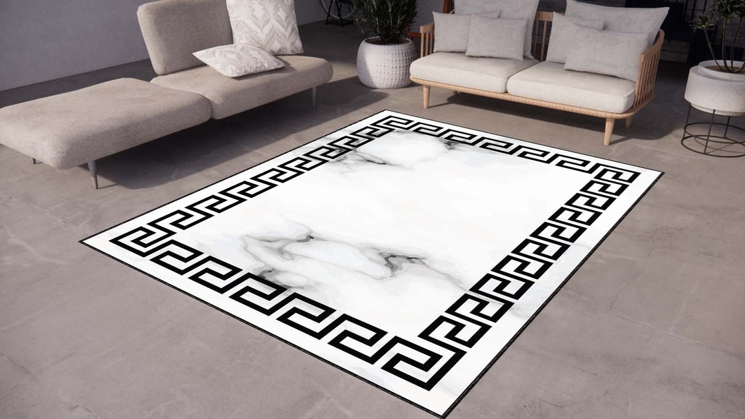 Black Striped White Rug, White Marble Rug, Rugs for Living Room and ...