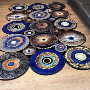 Blue Evil Eye Rug, Hallway Entrance Rug, Custom Cut Nonslip Leather Rug ...